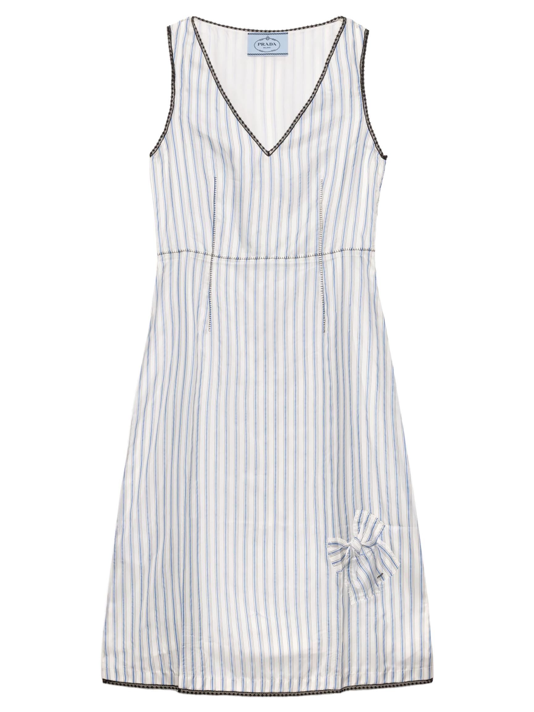 PRADA Prada Striped V-Neck Dress with Lace Trim and Bow Detail